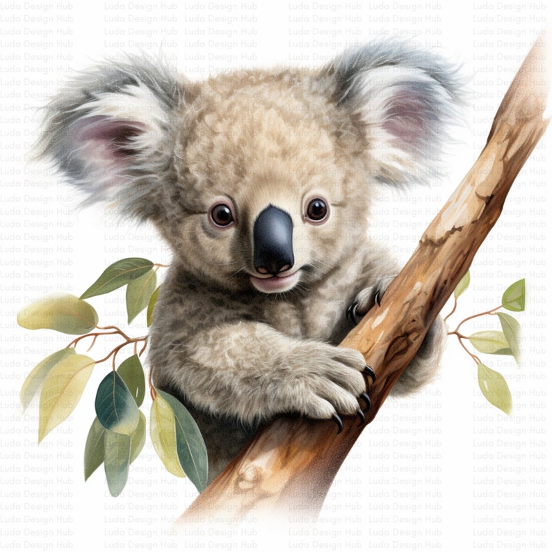 Cute Watercolor Baby Koala Clipart Digital Download, Australian ...
