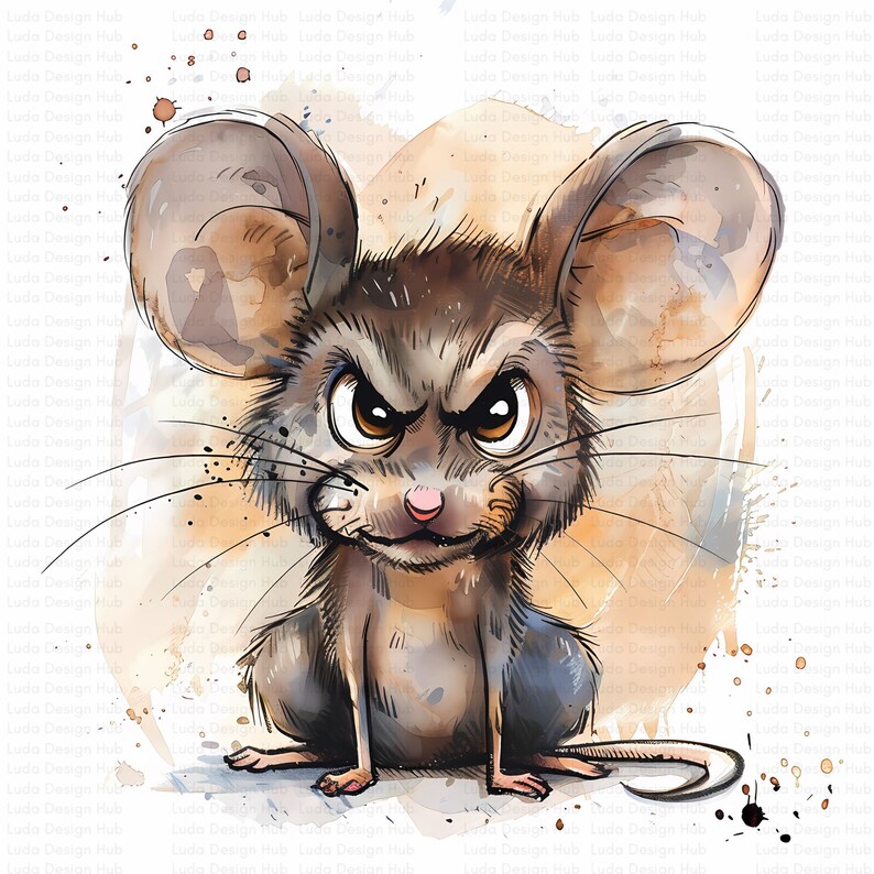 12 Grumpy Mice Clipart, Cute Fluffy Mice, Digital Clipart, Watercolor ...