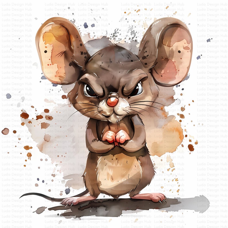 12 Grumpy Mice Clipart, Cute Fluffy Mice, Digital Clipart, Watercolor ...