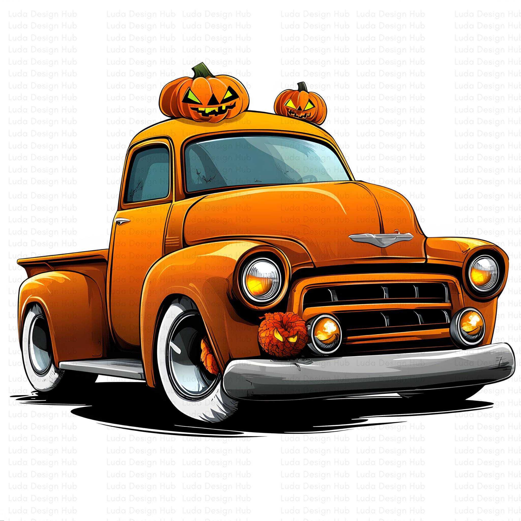 Spooky Halloween Pickup Truck Clipart: High-resolution Pngs (commercial ...