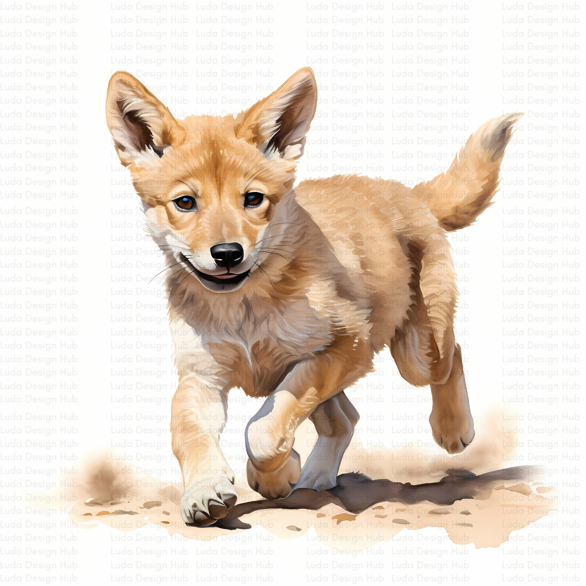 Cute Watercolor Baby Dingo Pup Artwork: 10 Watercolor Cliparts Perfect ...