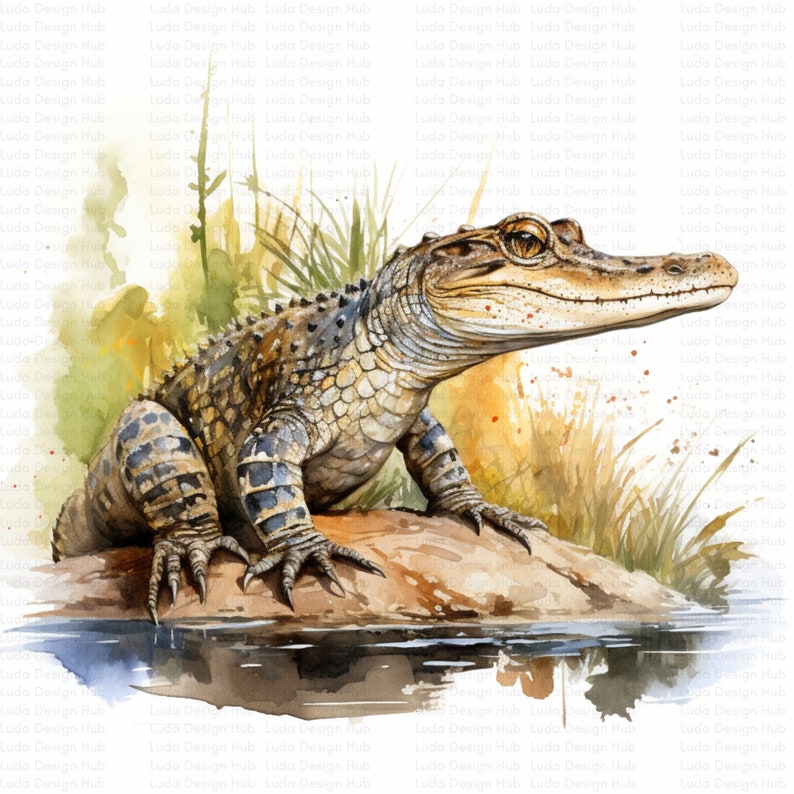 Cute Watercolor Baby American Alligator Artwork: 10 Watercolor Cliparts ...