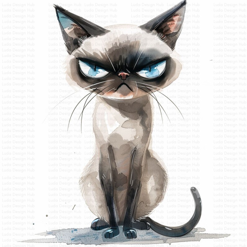 14 Grumpy Siamese Cat Clipart, Cat Clipart, Digital Download, Instant ...