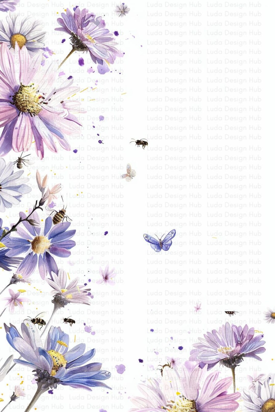 Daisy Watercolor Clipart: Floral Borders, Junk Journal (digital ...