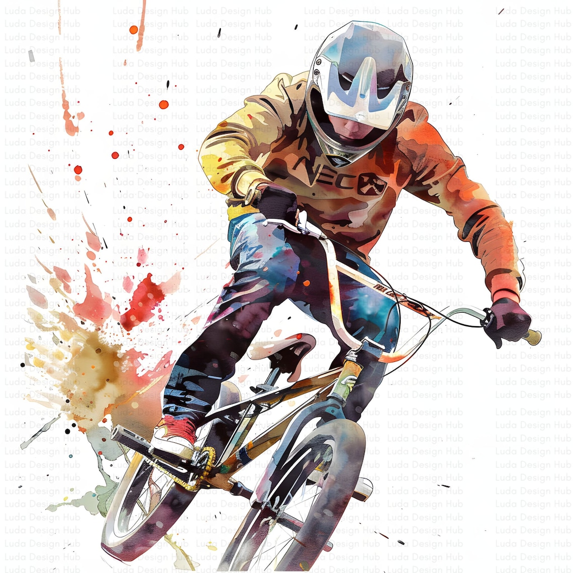 Dynamic BMX Bike Rider Watercolor Clipart – Perfect for Sports Graphics ...