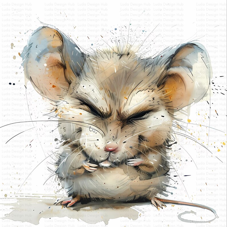 12 Grumpy Mice Clipart, Cute Fluffy Mice, Digital Clipart, Watercolor ...