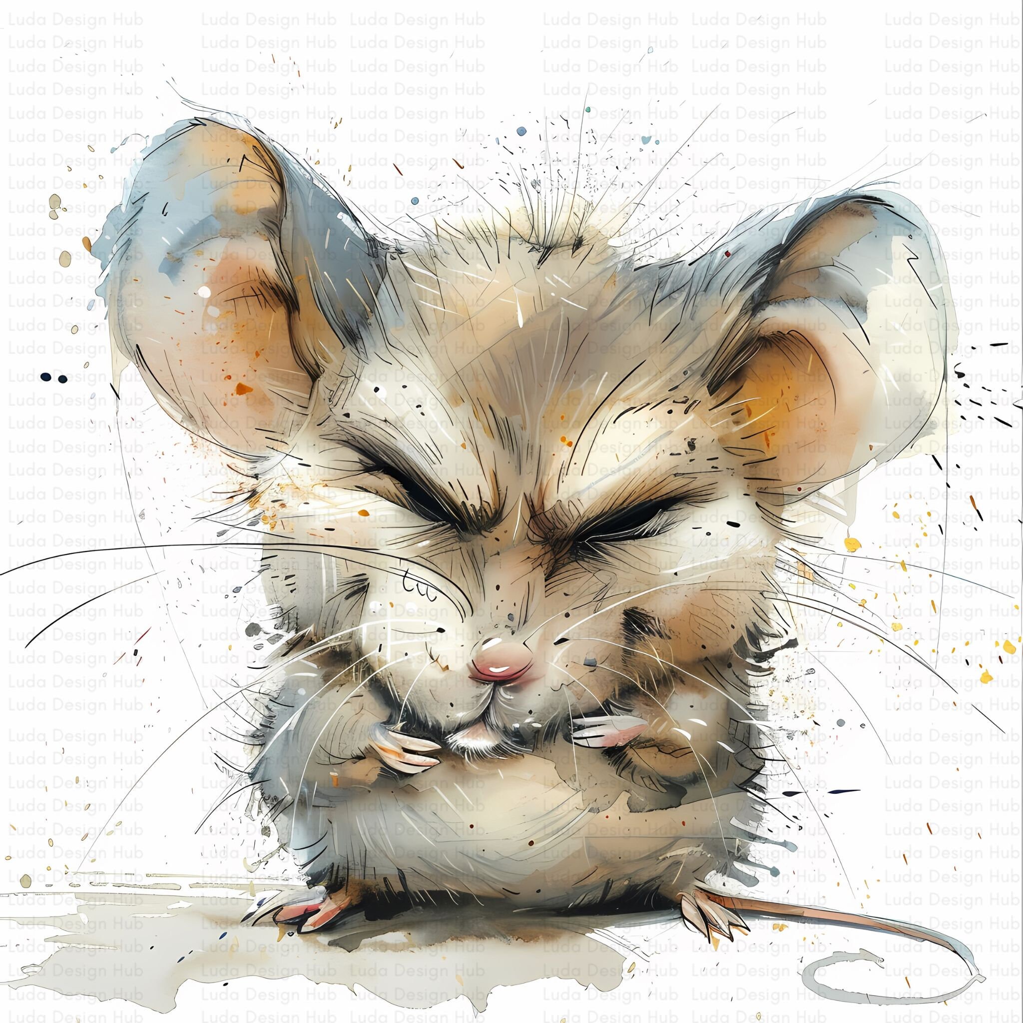 12 Grumpy Mice Clipart, Cute Fluffy Mice, Digital Clipart, Watercolor ...