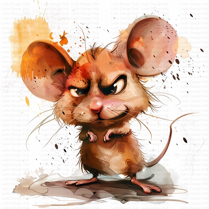 12 Grumpy Mice Clipart, Cute Fluffy Mice, Digital Clipart, Watercolor ...