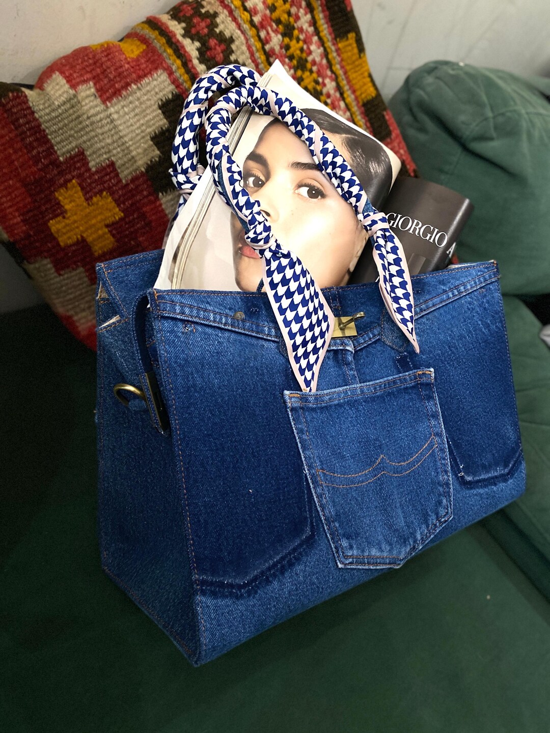 Custom Upcycle Denim Bag, 40 Cm Eco-friendly Jeans Bag, Handmade ...