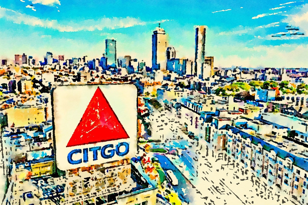 Watercolor Photo Print of the Famed CITGO Sign in Boston Fenway Park - Etsy