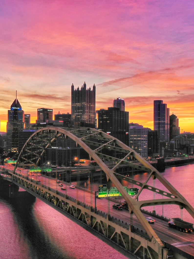 Vibrant Pink Sunrise Over the Fort Pitt Bridge Pittsburgh - Etsy