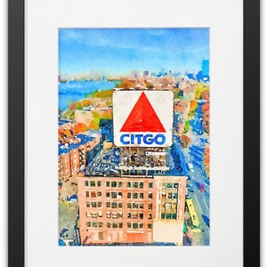 Watercolor Photo Print of the Famed CITGO Sign in Boston Fenway Park - Etsy