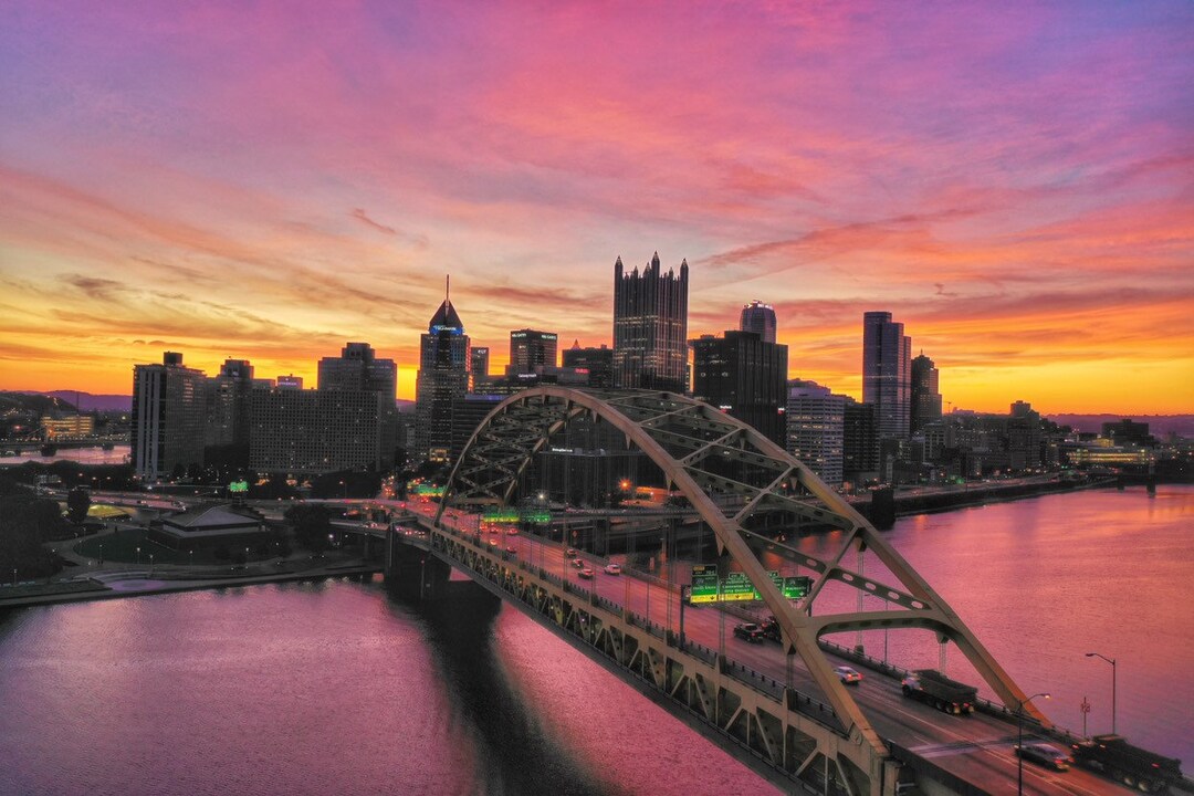 Fort Pitt Bridge and Pittsburgh Skyline at Sunrise - Etsy