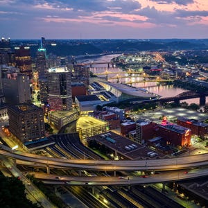 A View of the Entire City of Pittsburgh Lit up at Dusk - Etsy
