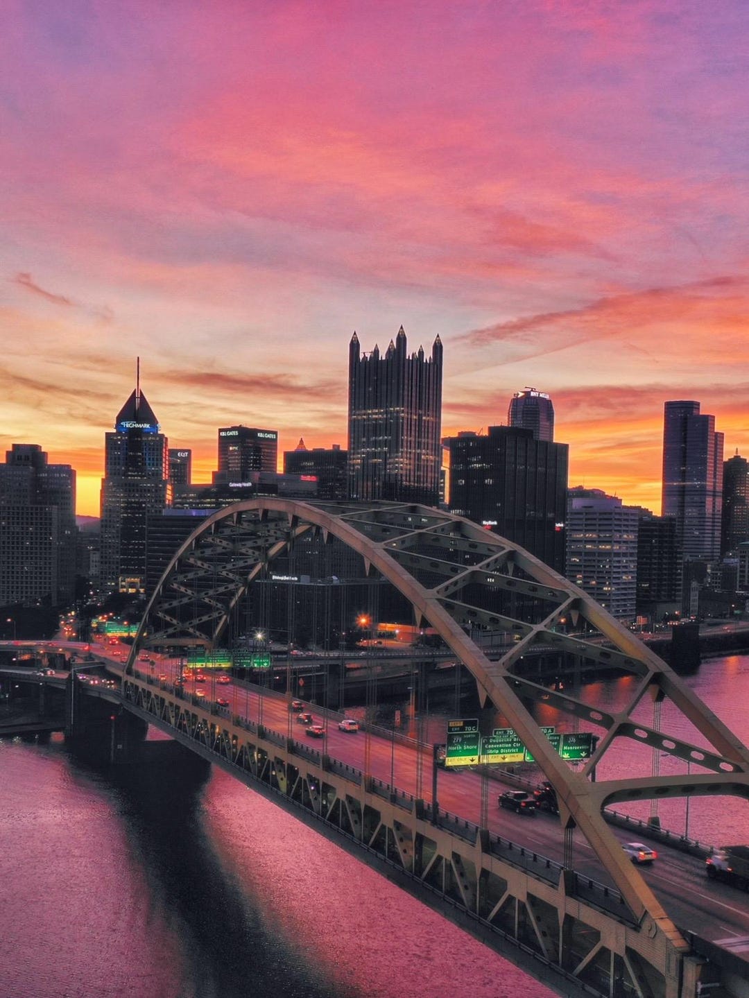 Fiery Pink Sunrise Over the Pittsburgh Skyline and Fort Pitt Bridge - Etsy