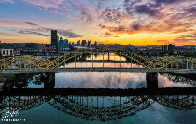 David Mccullough Bridge Reflection and Pittsburgh Skyline - Etsy