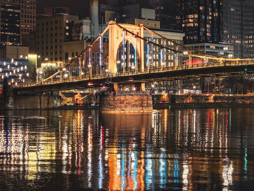 Pittsburgh Bridge Reflection at Night - Downtown Pittsburgh PA - Etsy