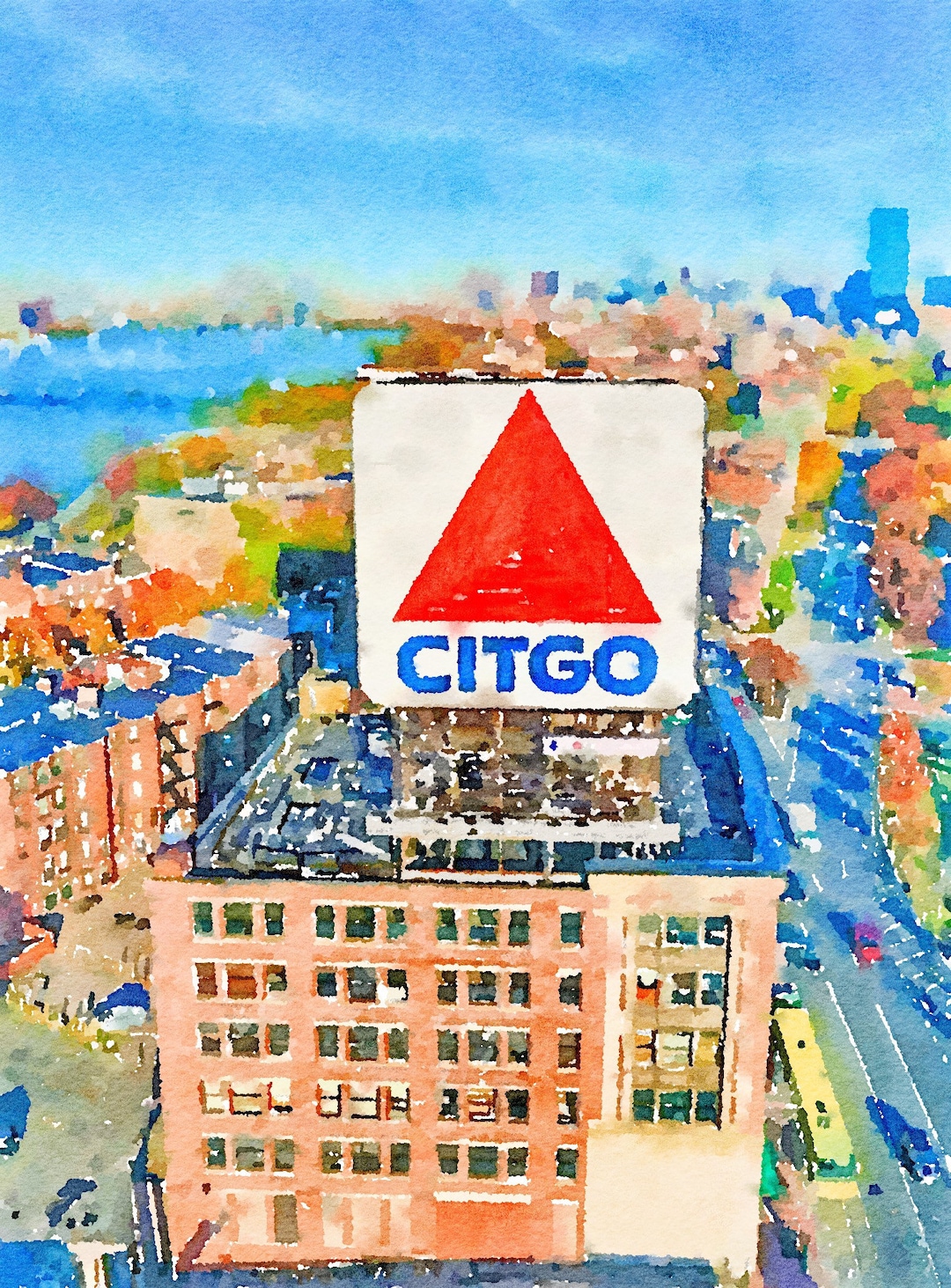 Watercolor Photo Print of the Famed CITGO Sign in Boston Fenway Park - Etsy