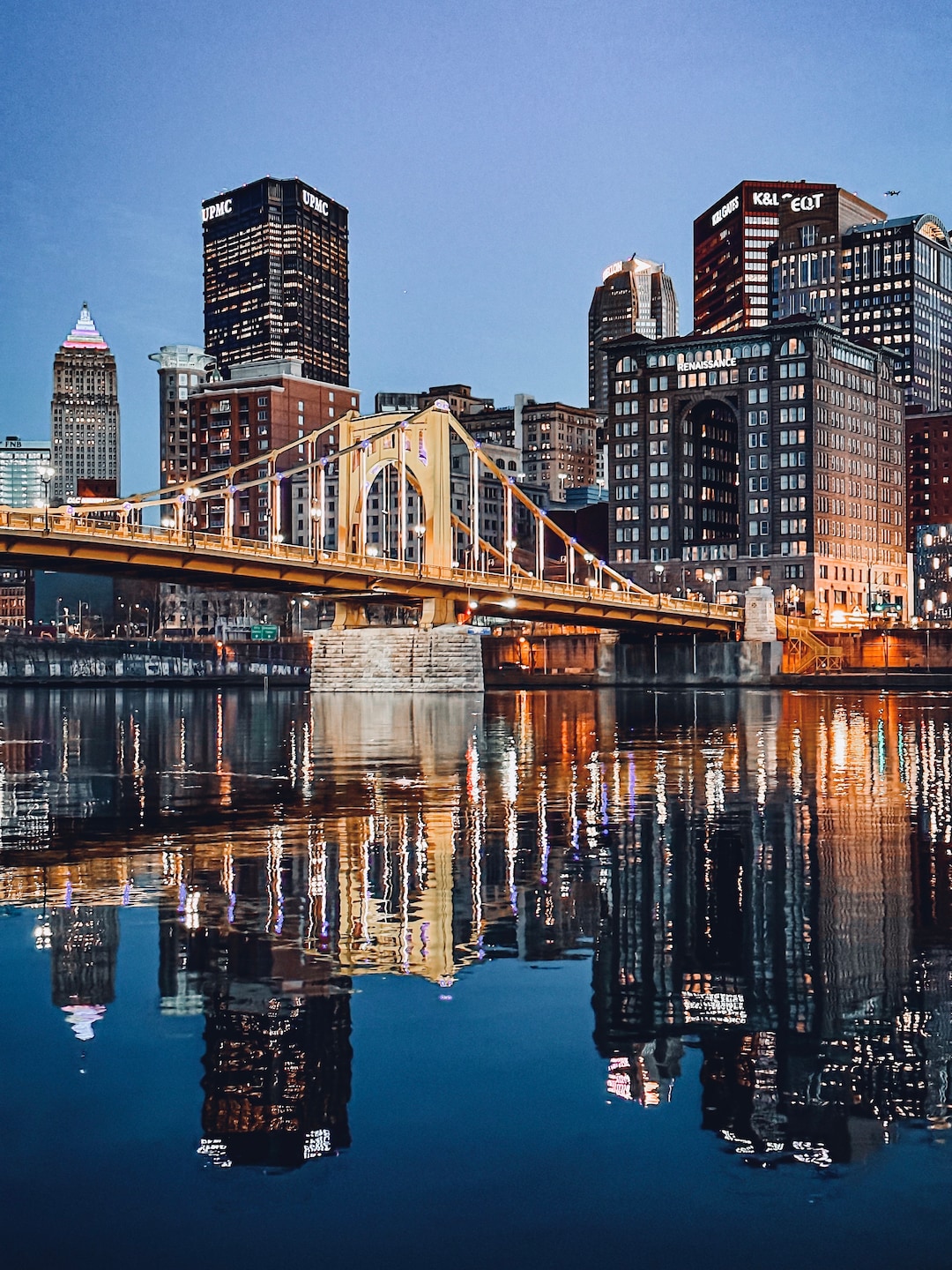 Skyline Reflection on the Allegheny River at Dusk - Downtown Pittsburgh ...