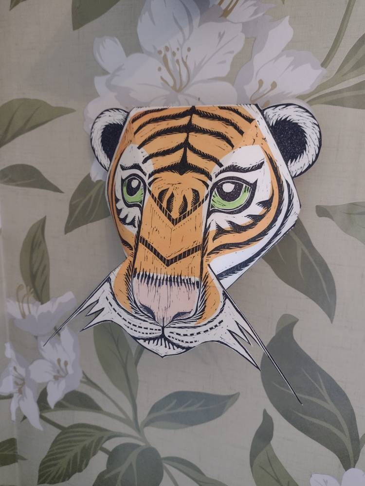 Hand Printed Linocut Wall Mounted Tiger Head | Etsy