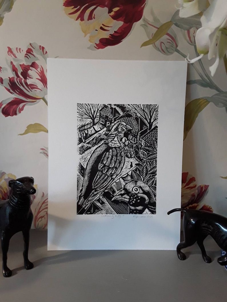 Washing Day birds Eye View Linocut Print. | Etsy