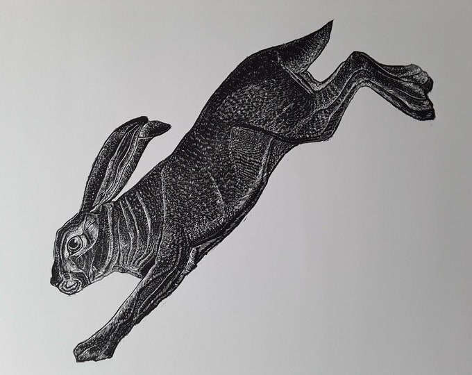 Leaping Hare Hand Pulled Linocut Print - Etsy