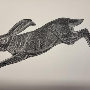 Leaping Hare Hand Pulled Linocut Print - Etsy