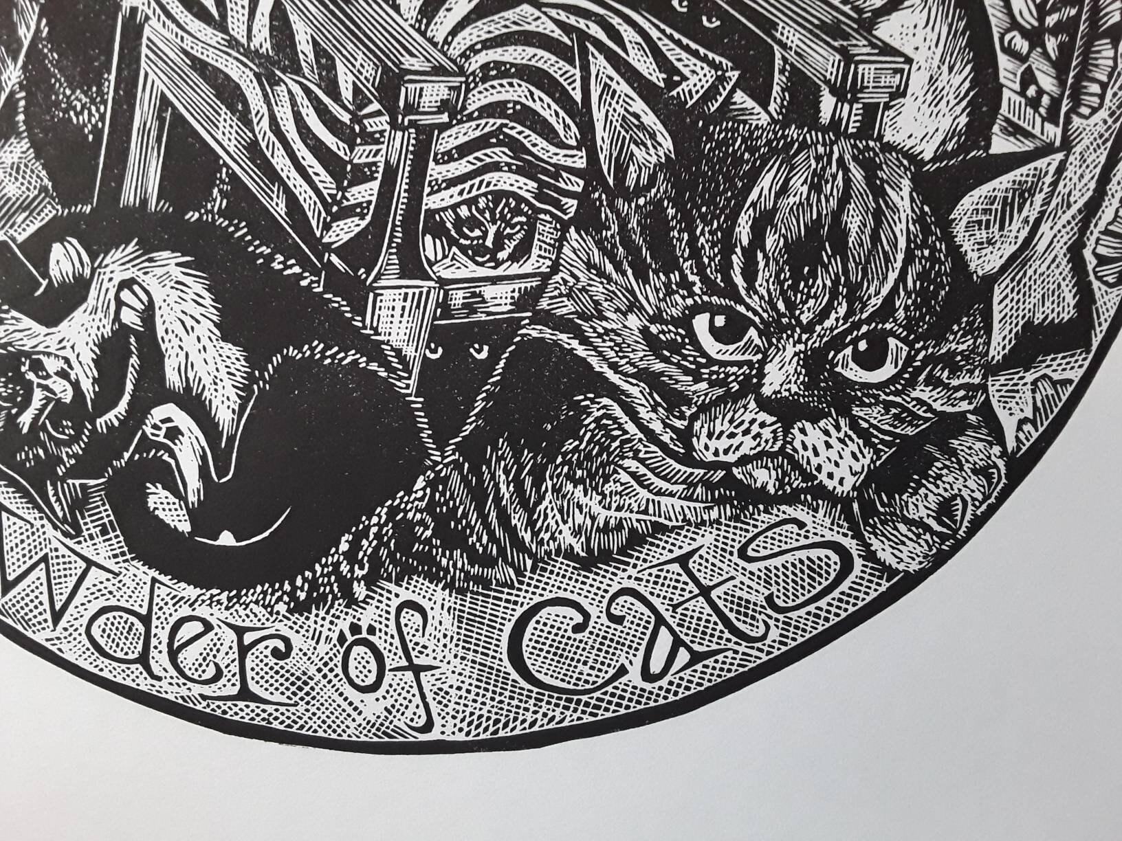 Clowder of Cats Linocut Print - Etsy UK