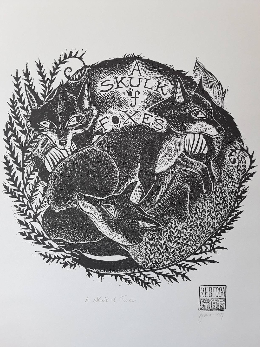A Skulk of Foxes Linocut Print - Etsy