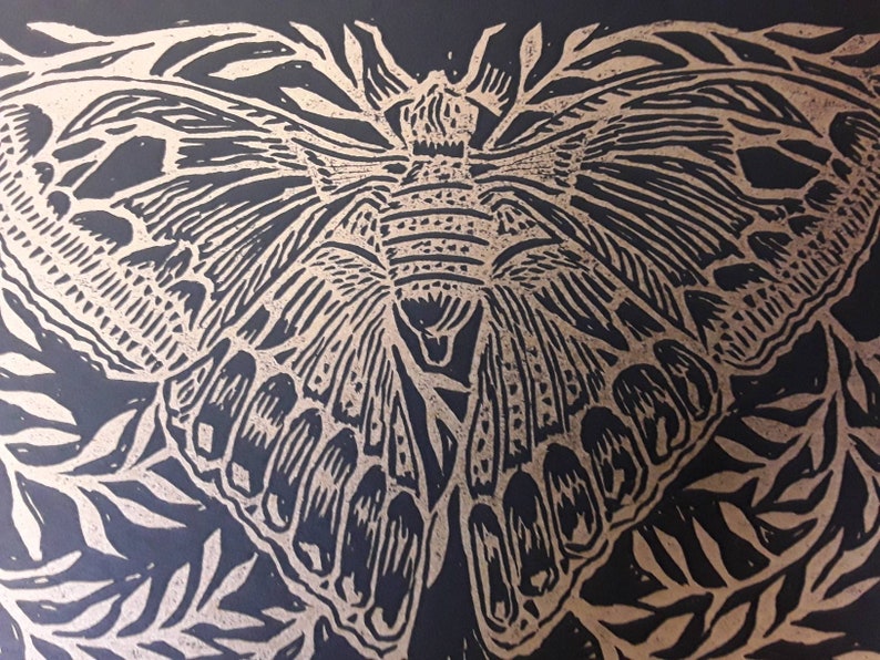 Atlas Moth Linocut Print in Gold - Etsy