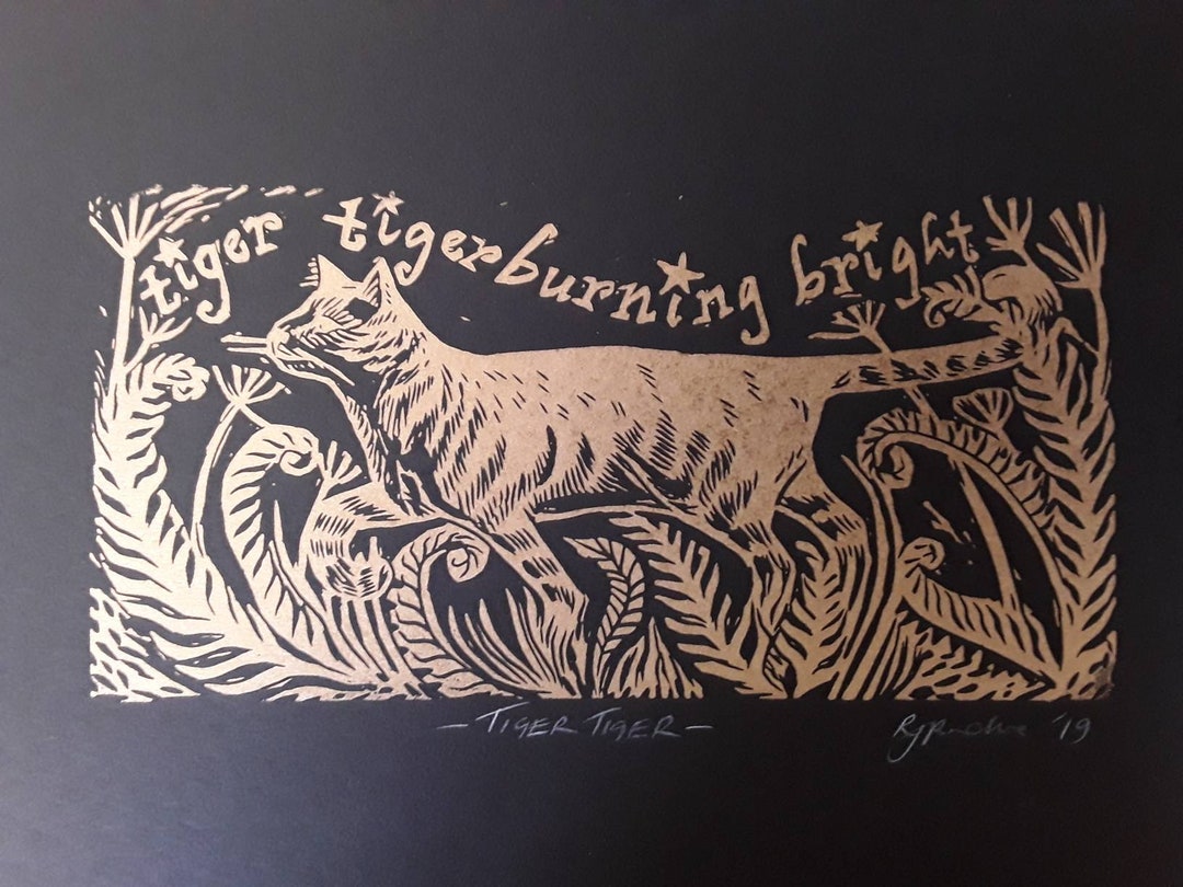 Tiger Tiger Linocut Print in Gold - Etsy