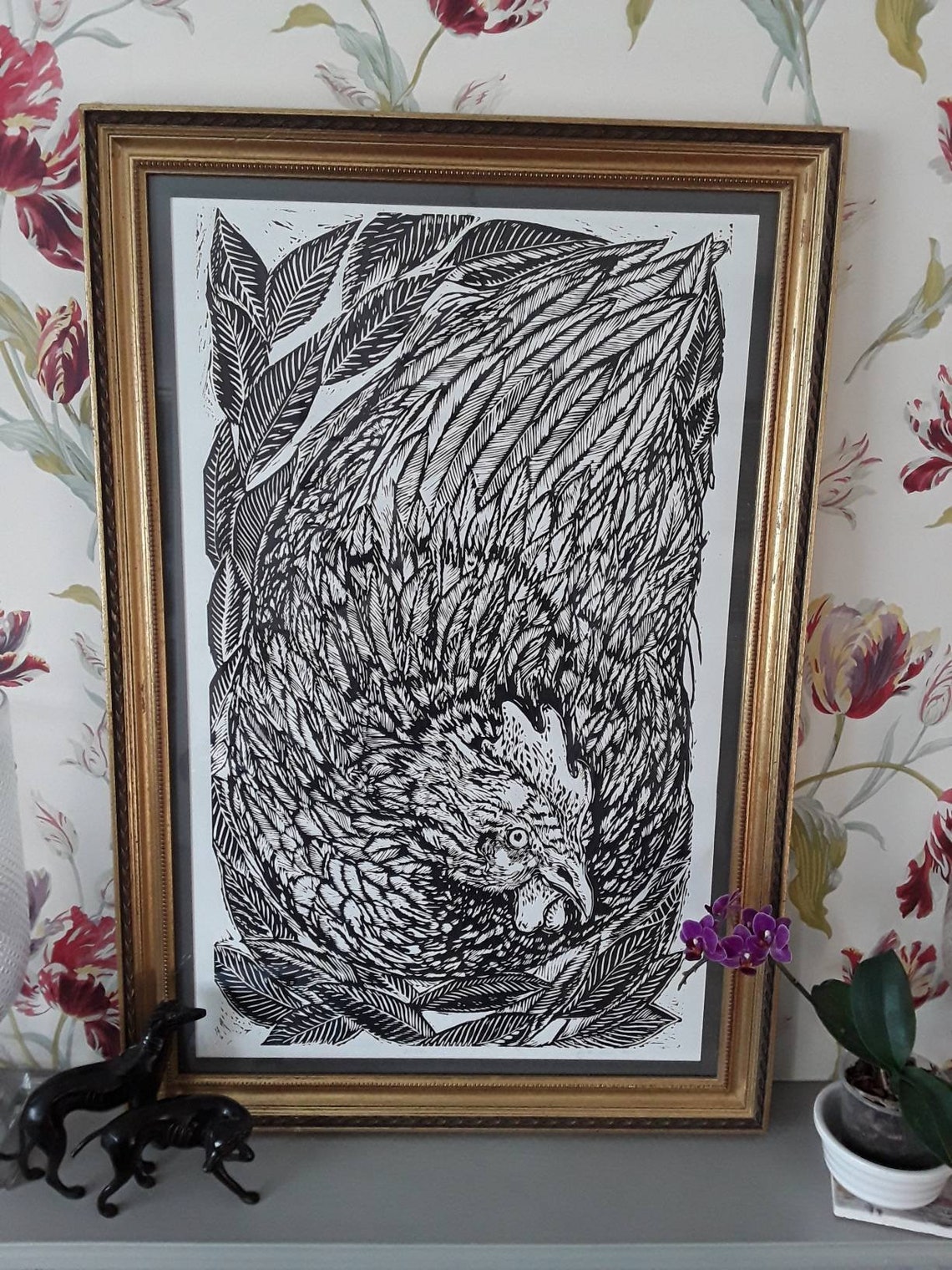 Chicken/hen Linocut Print 'mavis' | Etsy