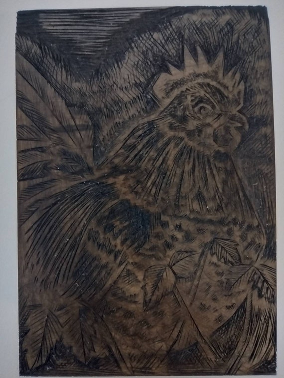 Wood & Linocut Prints Cockerel original wood engraving Willoughby ...