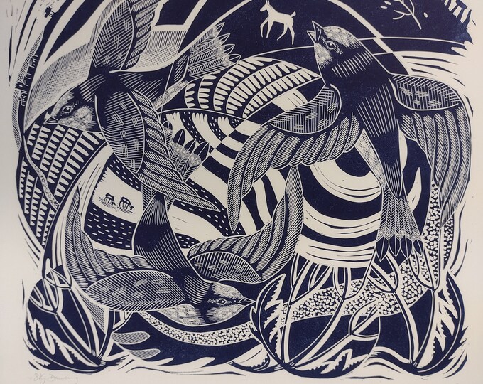 Sky Dancing Original Hand Pulled Linocut Print - Etsy