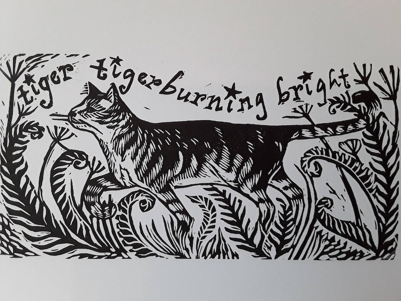 Tiger Tiger Lino Cut Print - Etsy UK