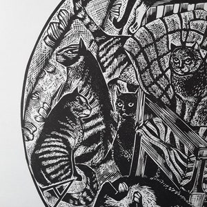 Clowder of Cats Linocut Print - Etsy UK