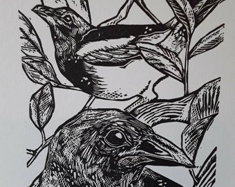 Magpie Linocut Print - Etsy UK