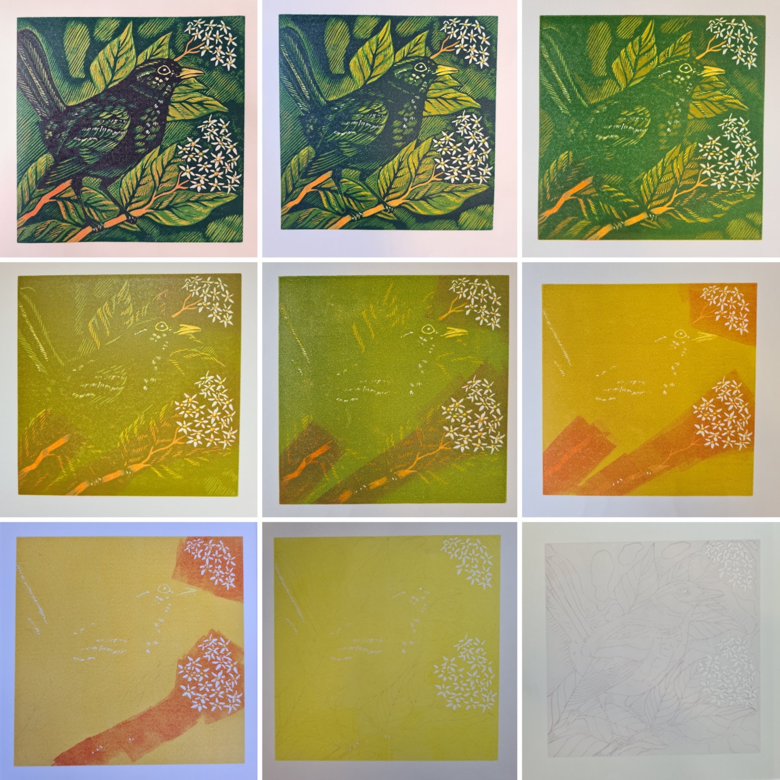 The Blackbird Original Colour Reduction Limited Edition Linocut Print ...