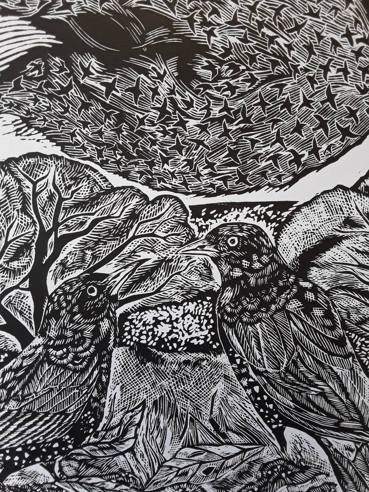 Murmuration Linocut Print - Etsy