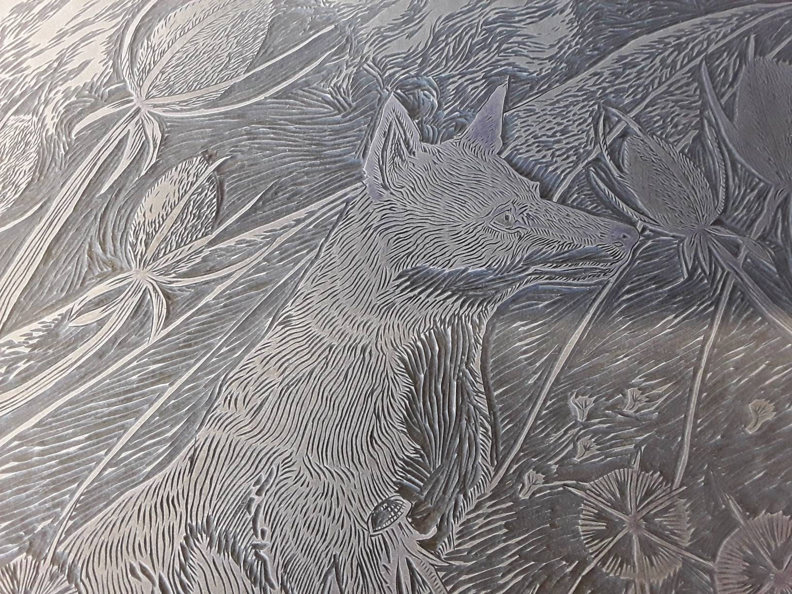 Fox in a Teasel Field Linocut Print - Etsy