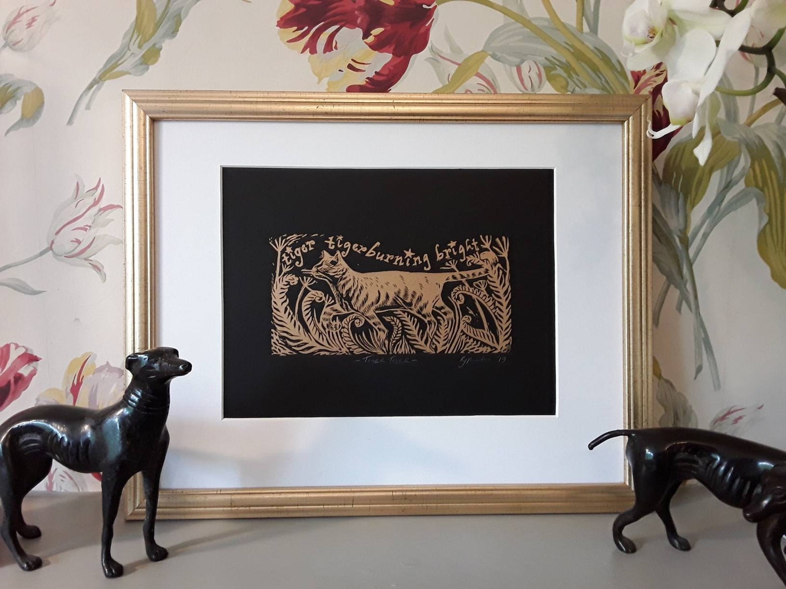 Tiger Tiger Linocut Print in Gold - Etsy