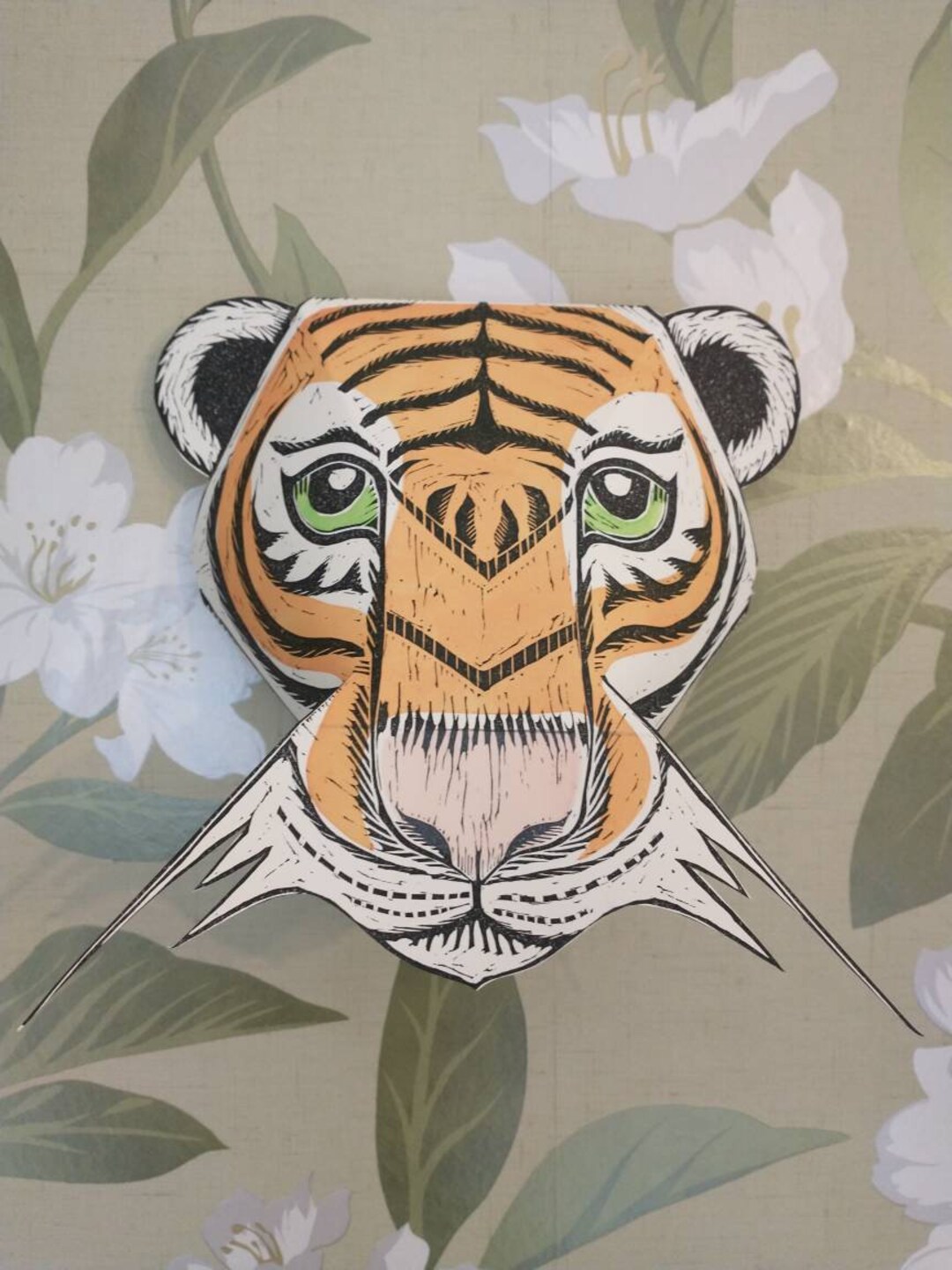 Hand Printed Linocut Wall Mounted Tiger Head - Etsy