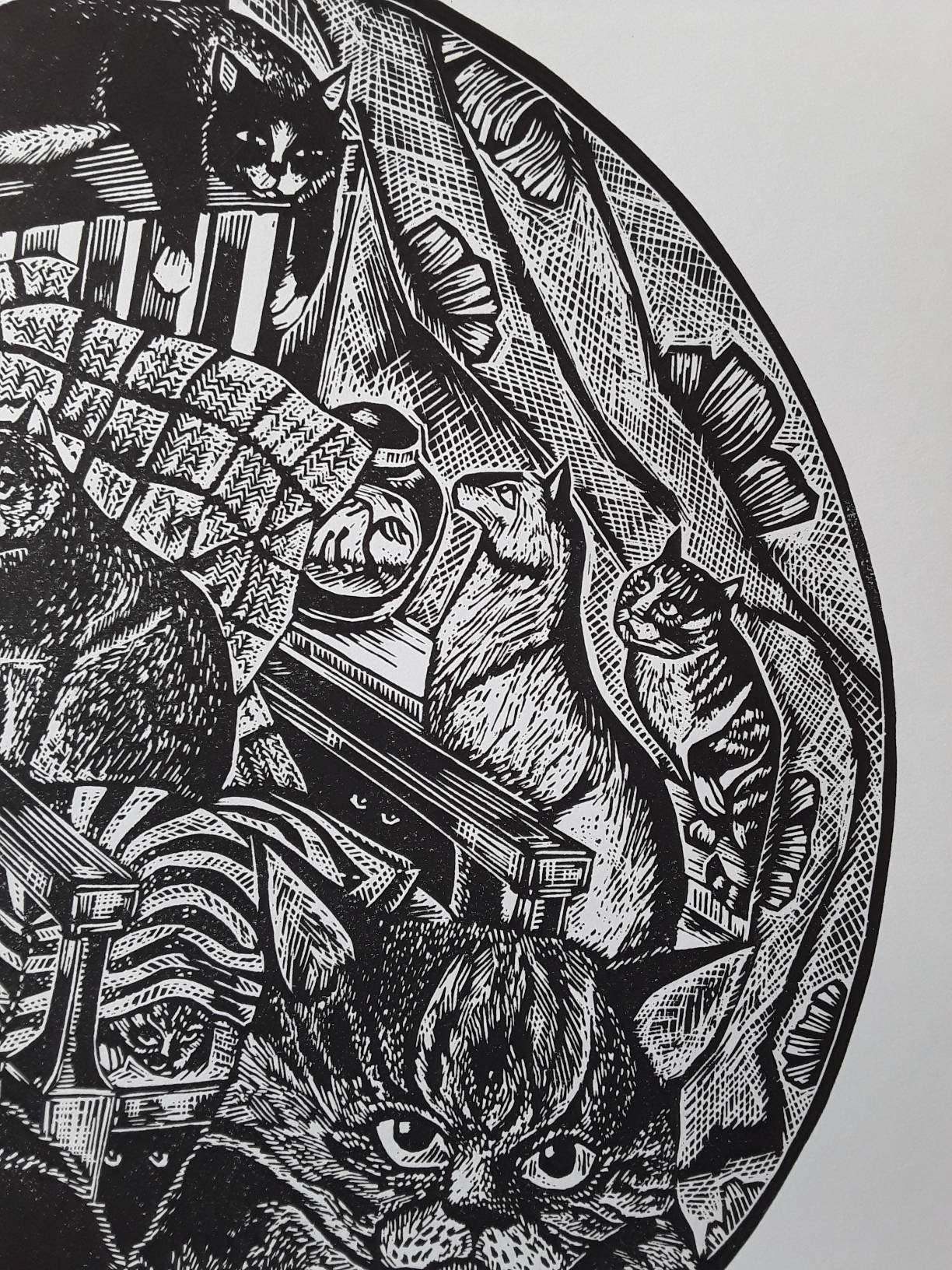Clowder of Cats Linocut Print - Etsy UK
