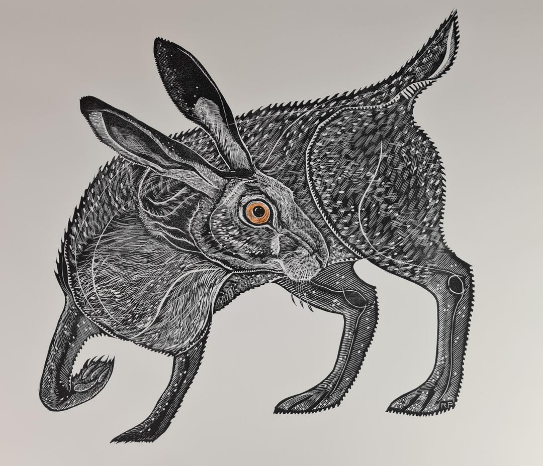 The Hare Original Hand Pulled Linocut Print - Etsy