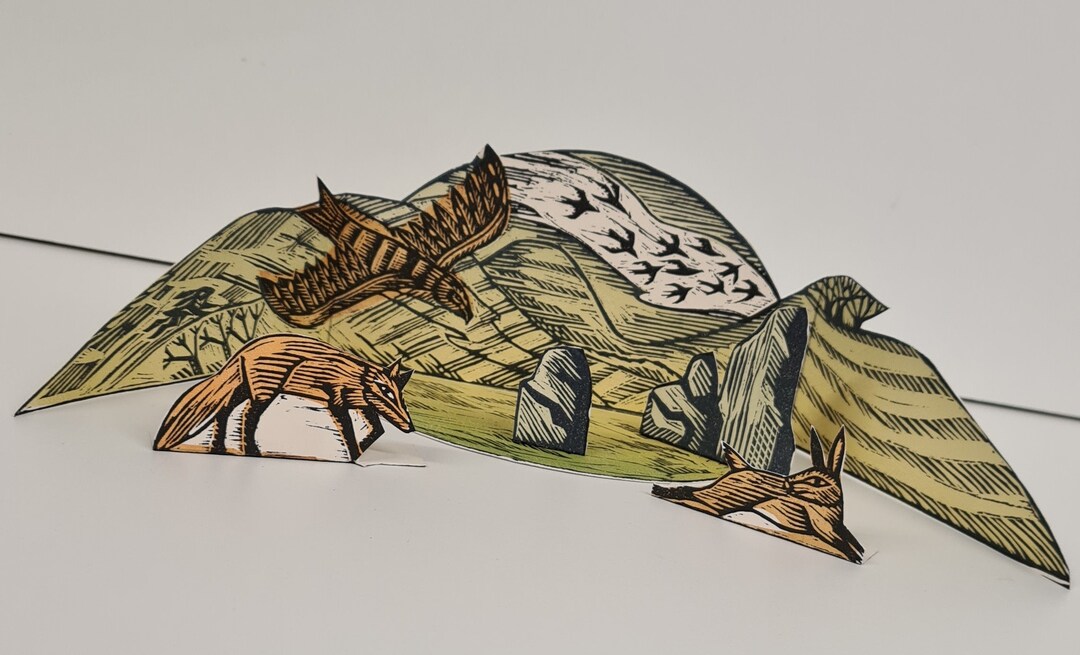 Downland Creatures Original Linocut Diorama Art Card - Etsy