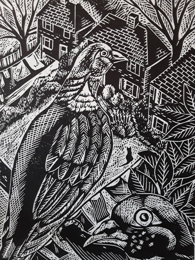 Washing Day birds Eye View Linocut Print. | Etsy