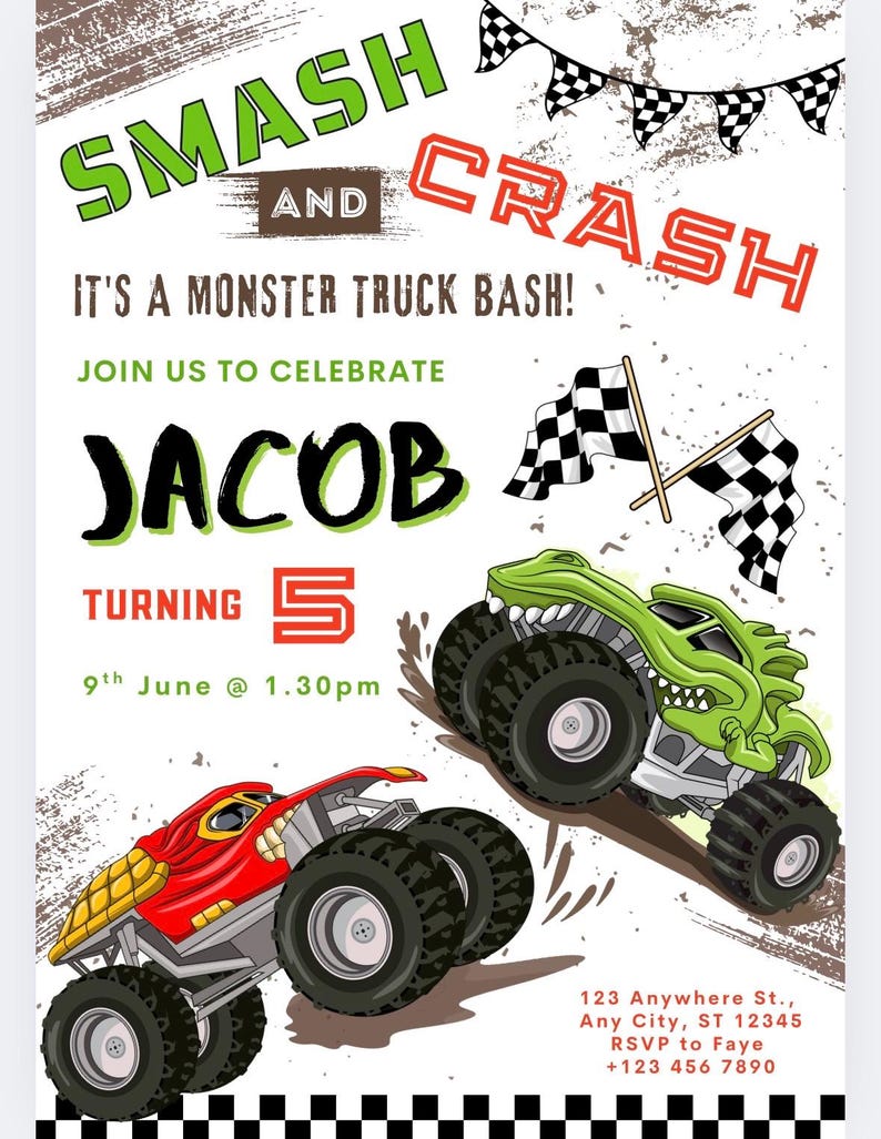 Editable Monster Truck Birthday Party Poster | Monster Truck Birthday ...