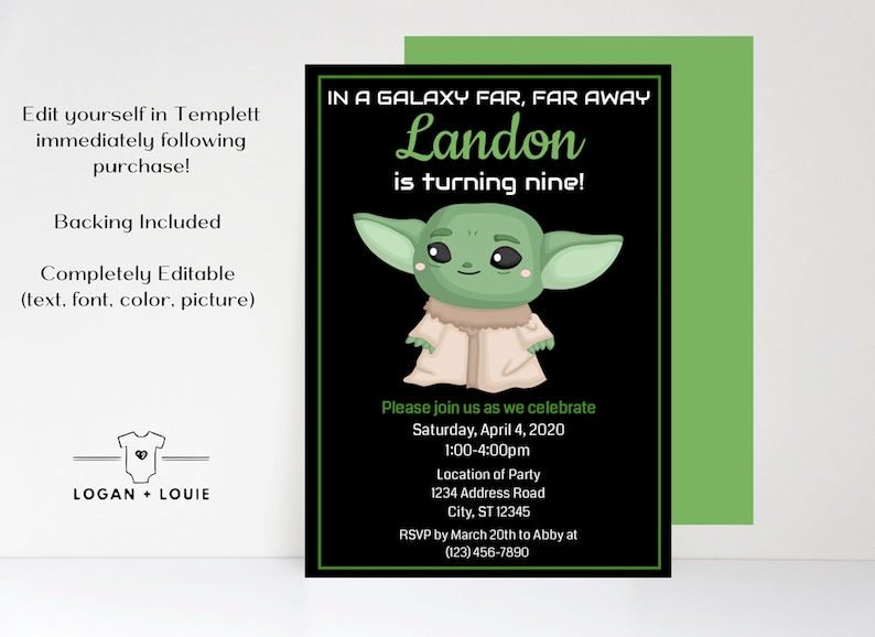 Baby Yoda Inspired Star Wars Birthday Invitation Star Wars - Etsy