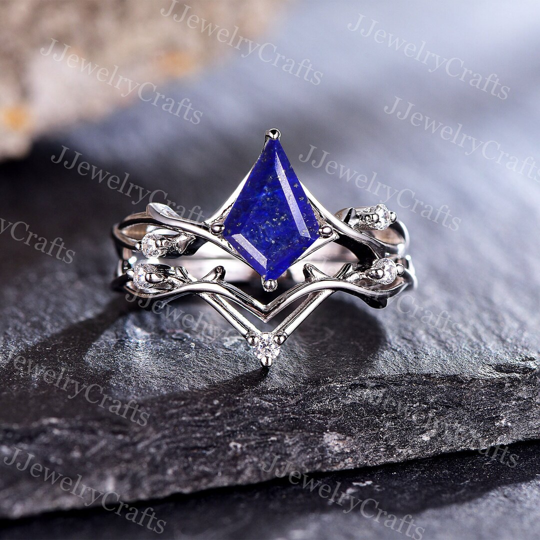 Vintage Kite Lapis Lazuli Ring Twig Art Deco Leaf Branch Wedding Band ...