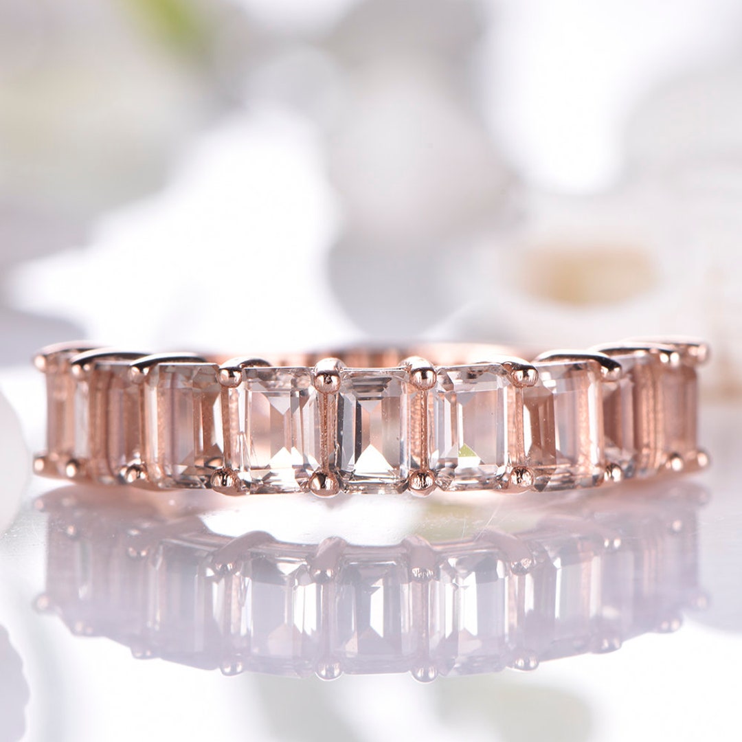 Morganite Wedding Band Half Eternity Antique Retro Bridal Stacking Ring ...